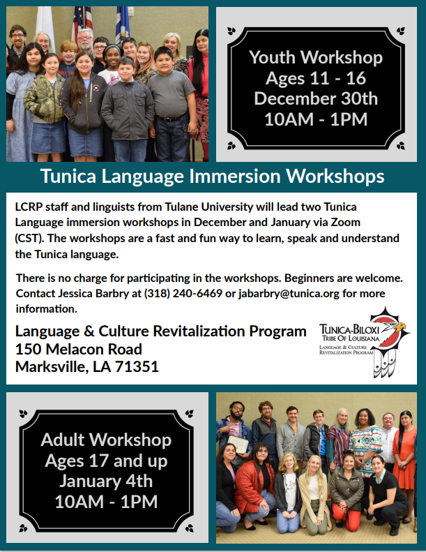 Tunica Language Immersion Youth Workshop | Event | Tunica Biloxi Tribe ...